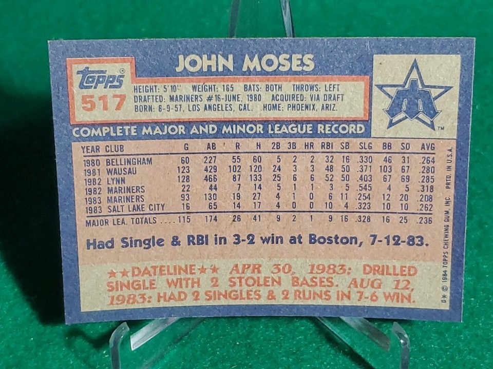 1984 Topps Baseball #517 John Moses Seattle Mariners | eBay