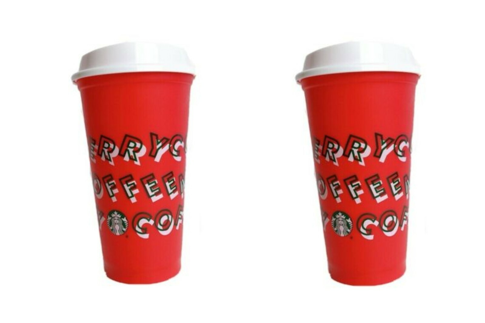 Starbucks Reusable Cup 2 MERRY COFFEE Christmas2019 Red To Go Cup 16oz ...