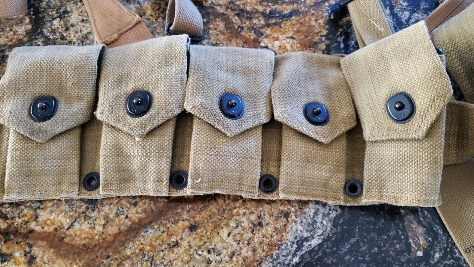 WW2 US Army M1 Garand Khaki Web M1923 10 Pocket Ammunition Clip Belt ...