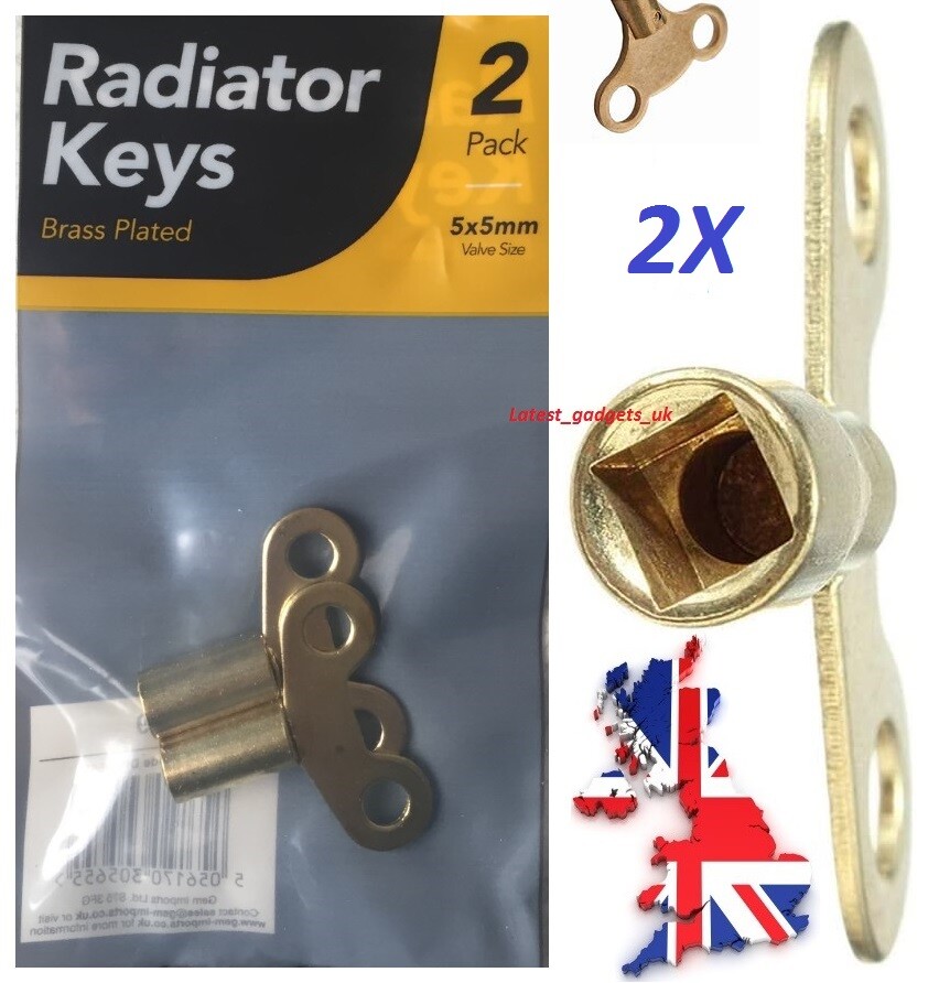 2X Brass Plated Plumbing Radiator Bleeding Keys Bleed Key For Venting ...