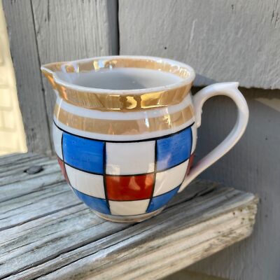 Vintage 3" Czechoslovakian Flag Geometric Checker Lusterware Milk ...