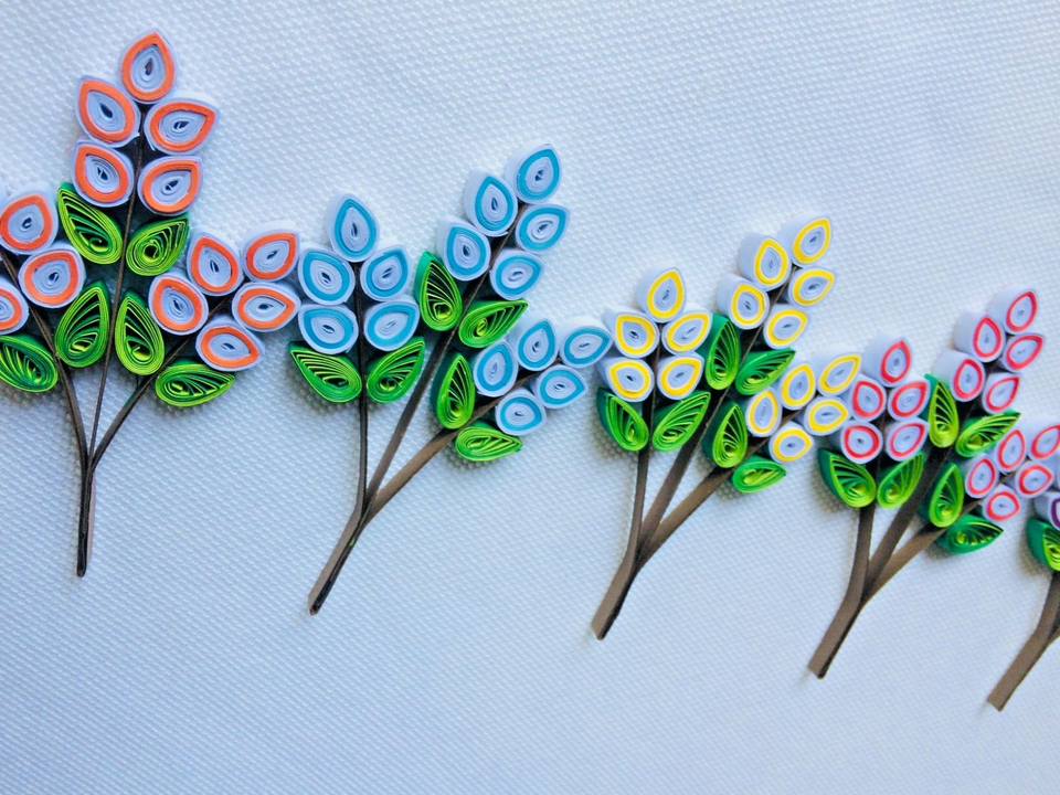 Paper Quilling Flower Bud leaves Branch for cards, wall deco 15lot | eBay