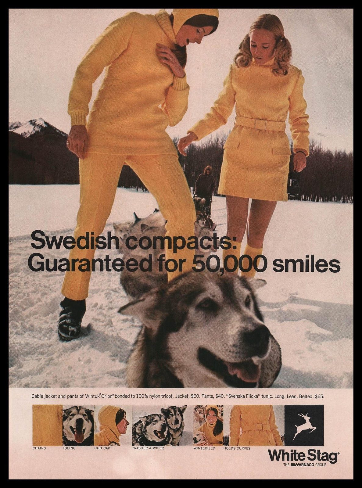 1969 White Stag Ski Wear Female Models Siberian Husky Sled Dogs Vintage ...