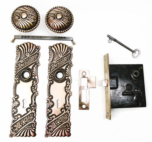 Antique Door Set Victorian / Eastlake Backplate Knob Mortise Lock Key ...