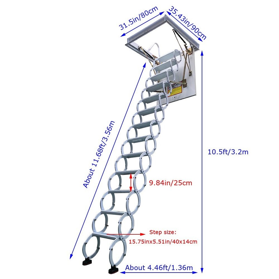 10.5ft White Attic Pull Down Ceiling Ladder 31.5x35.43in Concealed ...