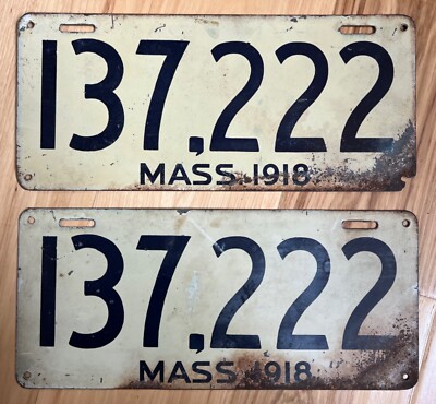 1918 Massachusetts License Plate pair set plates MA steel | eBay
