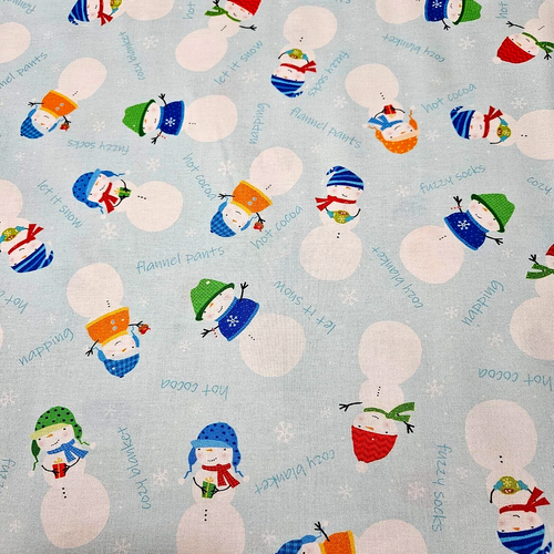 Winter Park BTY Robin Roderick P&B Textile Snowmen Flakes Words Blue | eBay