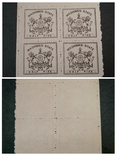 EXT RARE INDIAN STATE 1884-94 “WADHWAN” BLOCK OF 4 ½ PICE ON CHUCKY ...