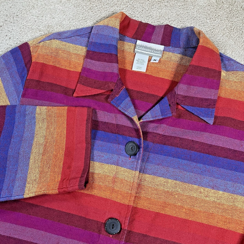 Coldwater Creek Linen Cotton Rainbow Striped Button Front Jacket H01961 ...