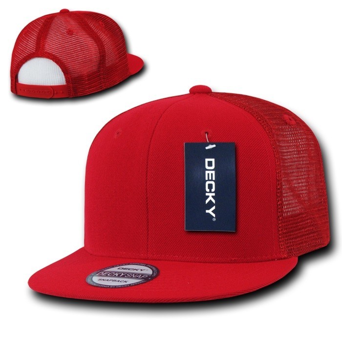 Red Solid Blank Plain Mesh Flat Bill Snapback Trucker Baseball Ball Cap ...