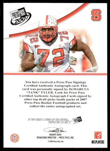 Tank Tyler Auto 2007 Press Pass #NNO 46620 | eBay