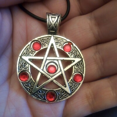 RED GEM STAR PENTAGRAM PENDANT Gothic Pagan Wiccan | eBay