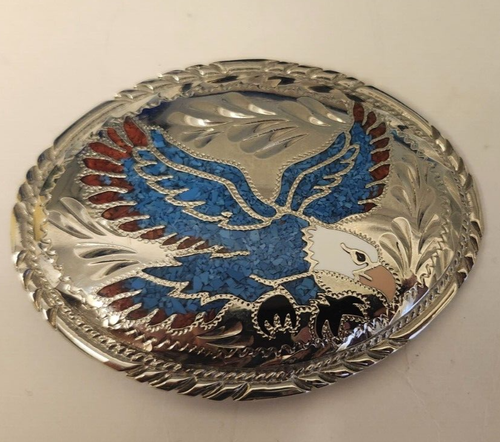 Vintage 4" Eagle Inlay Silver Belt Buckle, Handcrafted USA mint ...