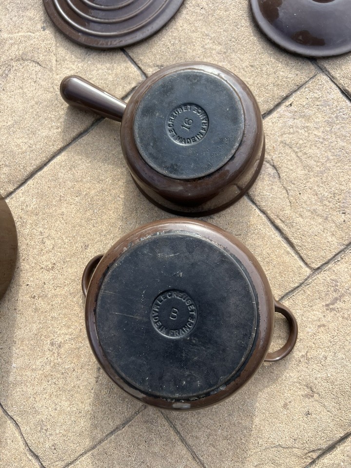4 COUSANCES CAST IRON DUTCH OVEN & SAUCEPAN LIDS - LE CREUSET E,22,B,16 ...