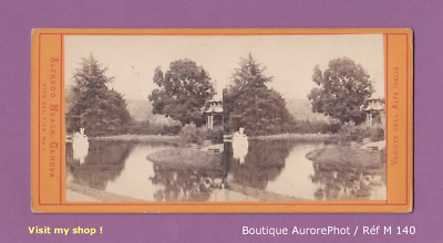 VUE STÉREO, ITALIE : GENOVA, GÊNES, VILLA PALLAVICINI, LE PLAN D'EAU ...