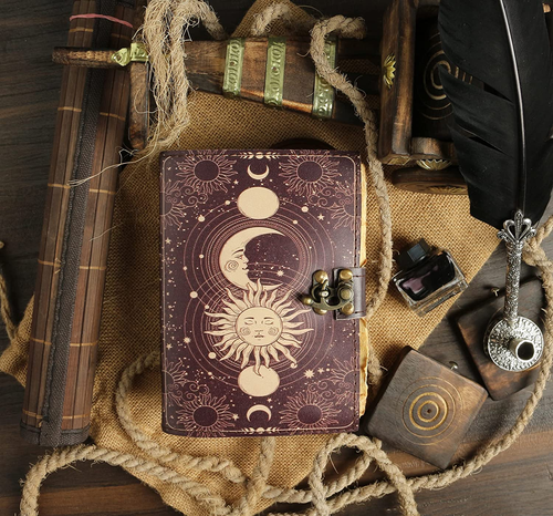 Vintage Leather Journal Notebook for Writing Sun & Moon Diary Vintage Paper 200 | eBay