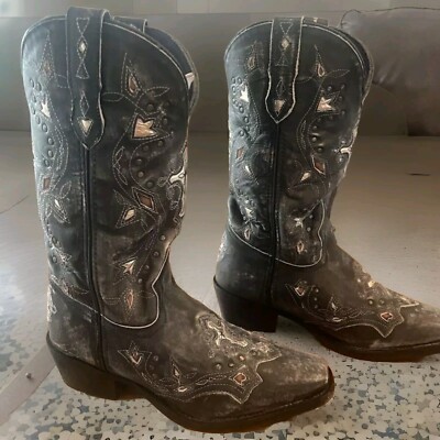 Laredo x Dan Post Womens Grey Black Silver Cross Inlay Western Boots Sz ...