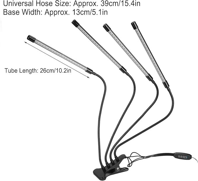 Plant Grow Light, 4 Heads Full Spectrum Plant Lamp, Red Blue LED Lights ...