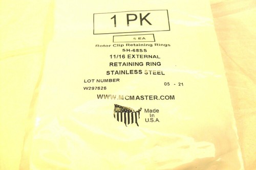 qty 5 - McMaster-Carr SH-68SS 11/16 External Retaining Ring Stainless ...