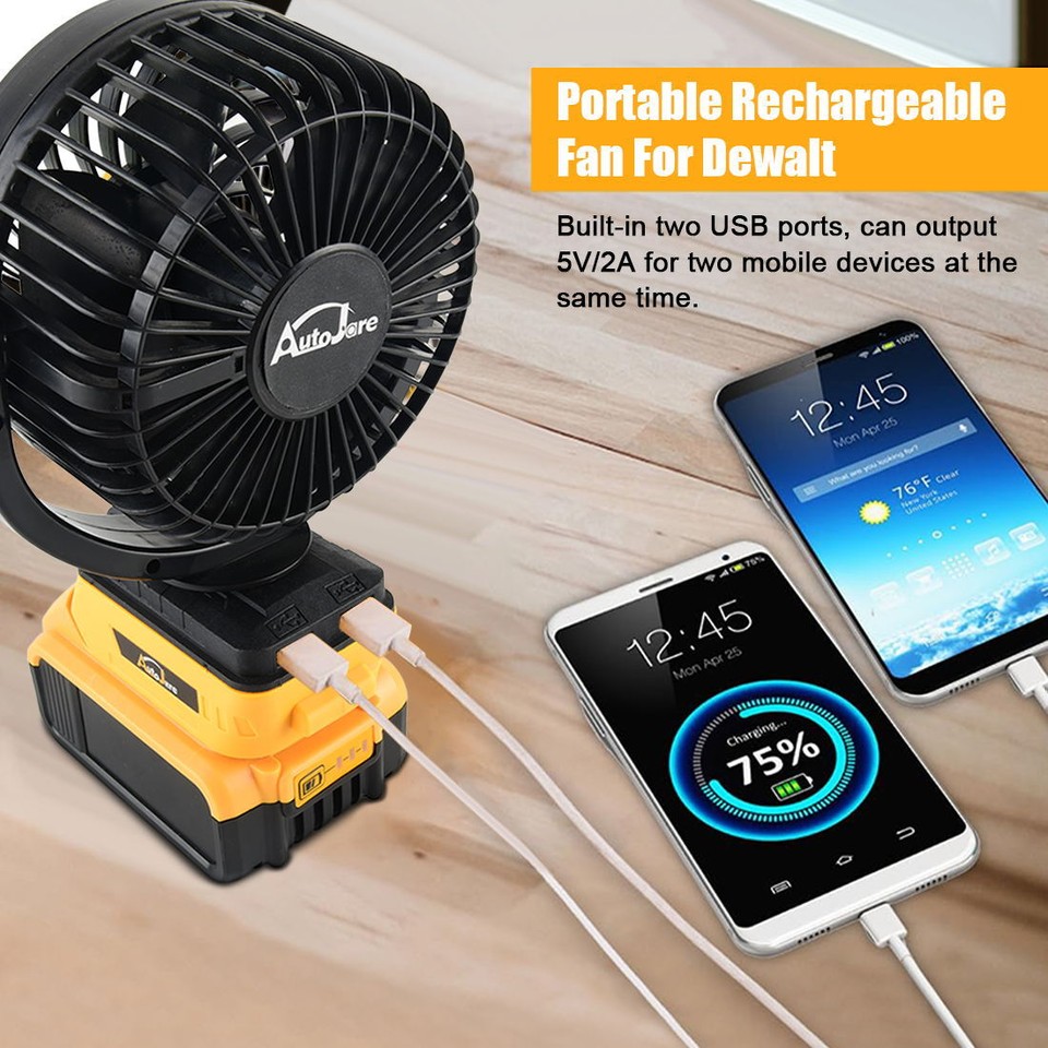 Portable For Dewalt 20V Battery,Cordless Jobsite Fan With USB Charging ...