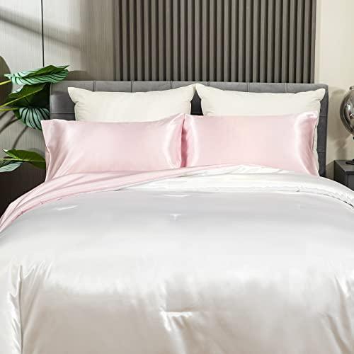 Redkey Satin Comforter Set King Luxurious Soft Silky Cooling Down ...