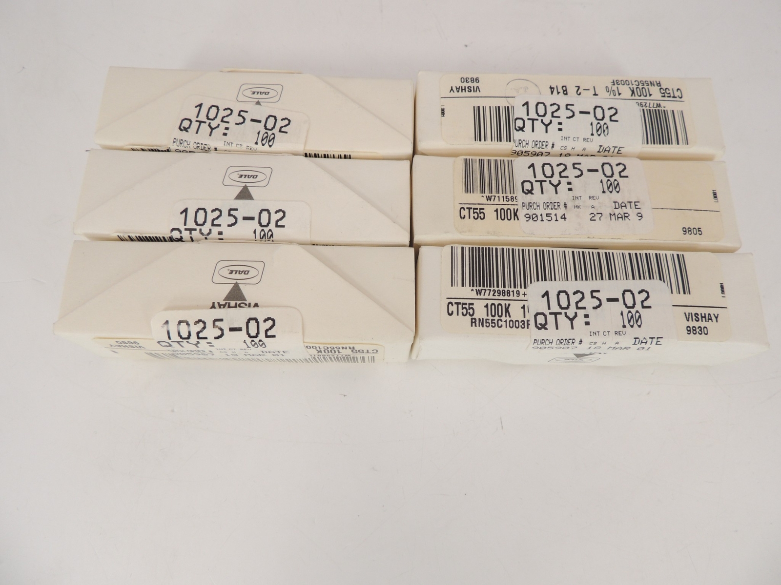 Lot of 100 Dale RN55C1003F 1% 1/8w 100.0K OHM Metal Film Resistors CT ...