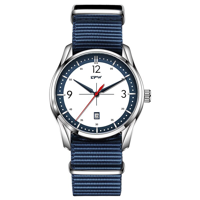 Men's Navy Watches Fabric Strap White Dial Date Window Calender Quartz ...
