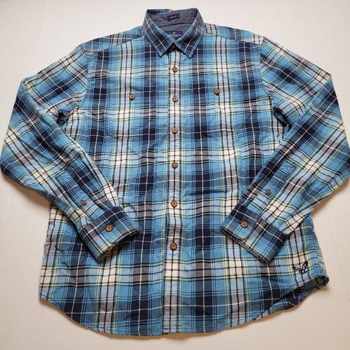 American Eagle Flannel Shirt Mens M Blue Prep Fit Plaid ?16 | eBay