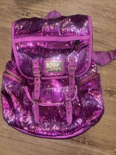 JUICY COUTURE PINK SEQUIN BACKPACK BAG PURSE, GOLD HARDWARE, POCKETS ...