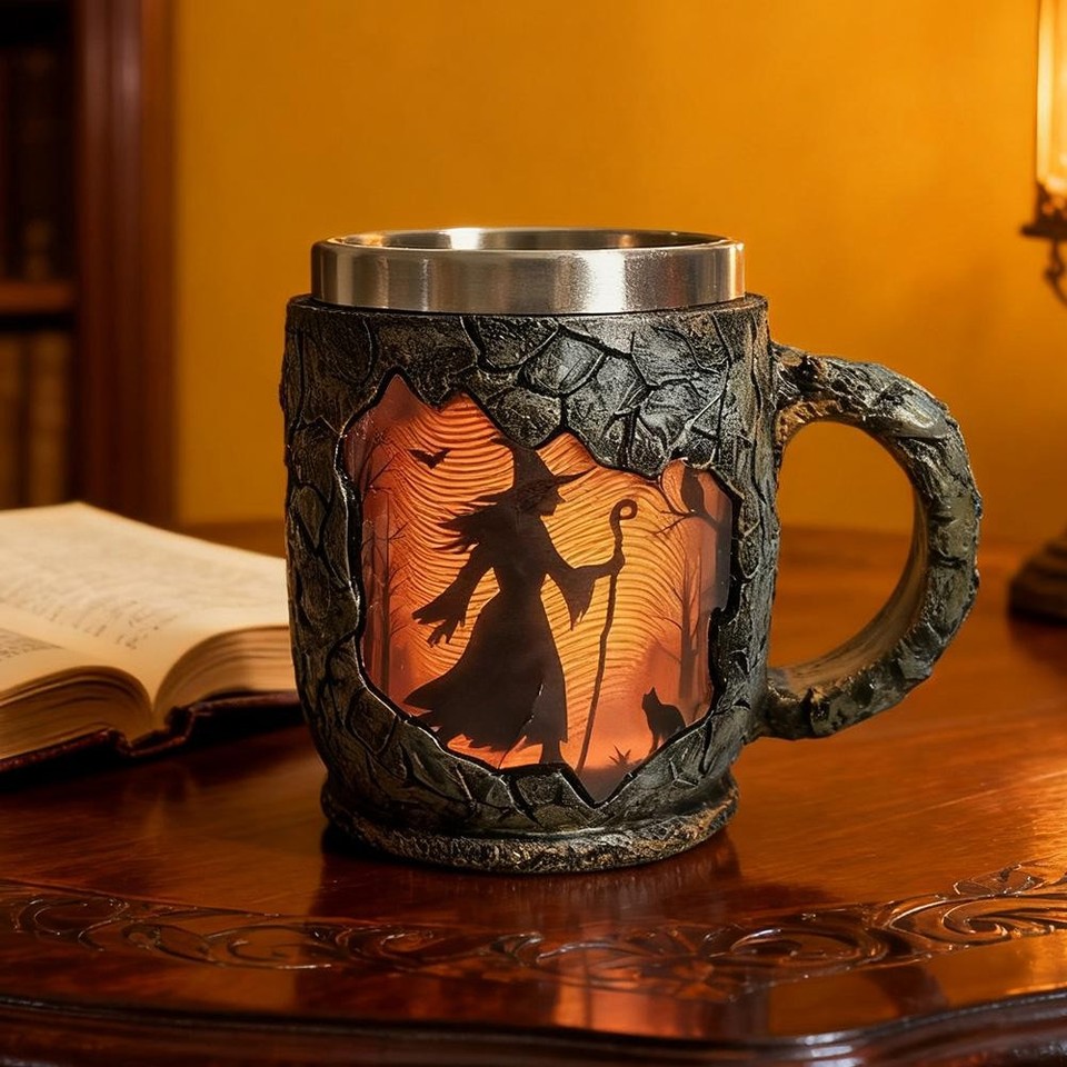&Witch Forest Fire Mug Vintage Coffee Mugs 3D Relief Campfire Mug for ...