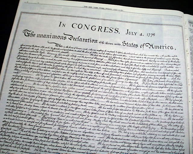 July 4, 1776 DECLARATION OF INDEPENDENCE John Hancock 1947 Facsimile ...