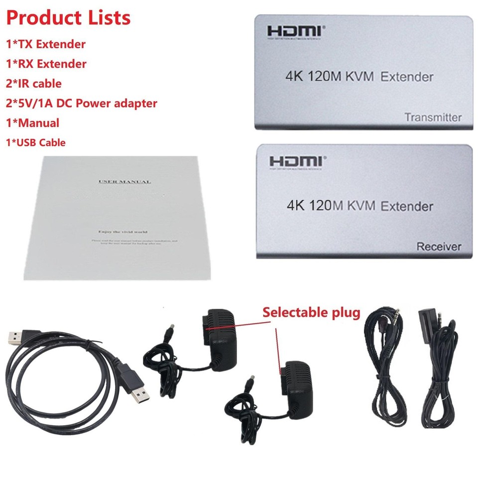 4K HDMI KVM Extender 120M 1080P HD No Delay Support USB KVM Extending ...