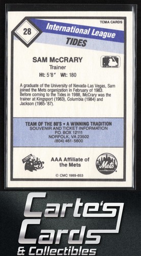 Sam McCrary 1989 CMC Tidewater Tides #28 Tidewater Tides Trainer | eBay