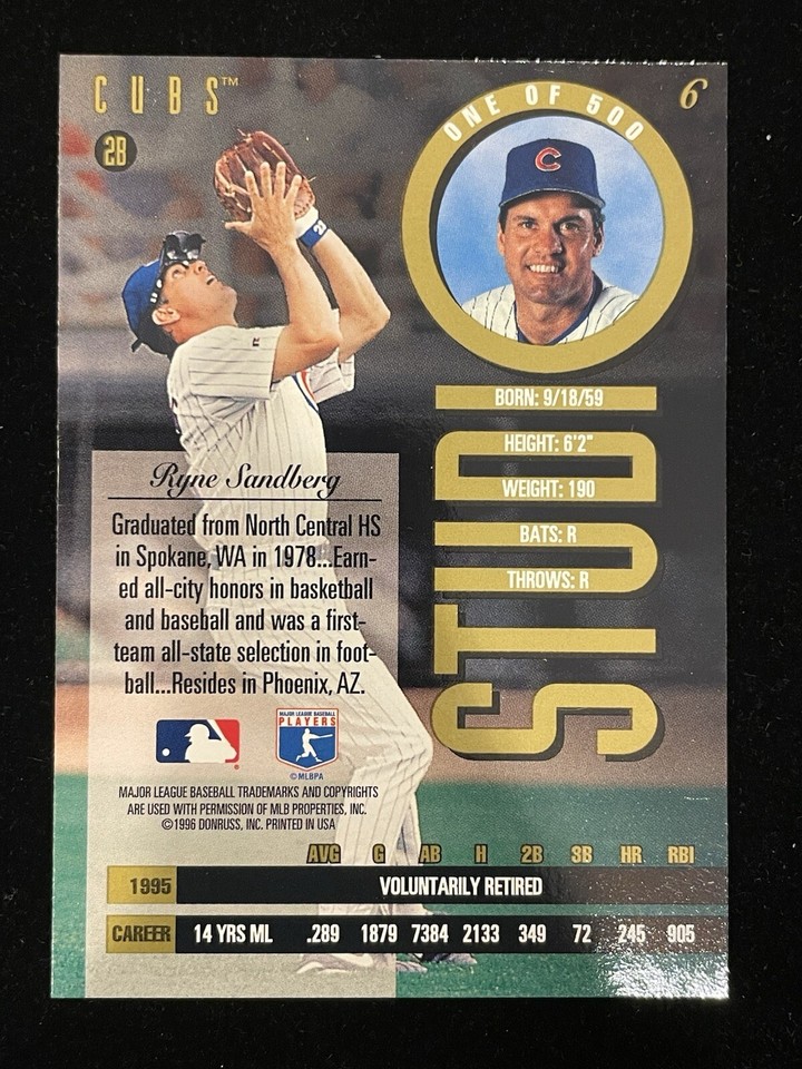 Ryne Sandberg 1996 Leaf Studio Gold Press Proof /500 #6 | eBay