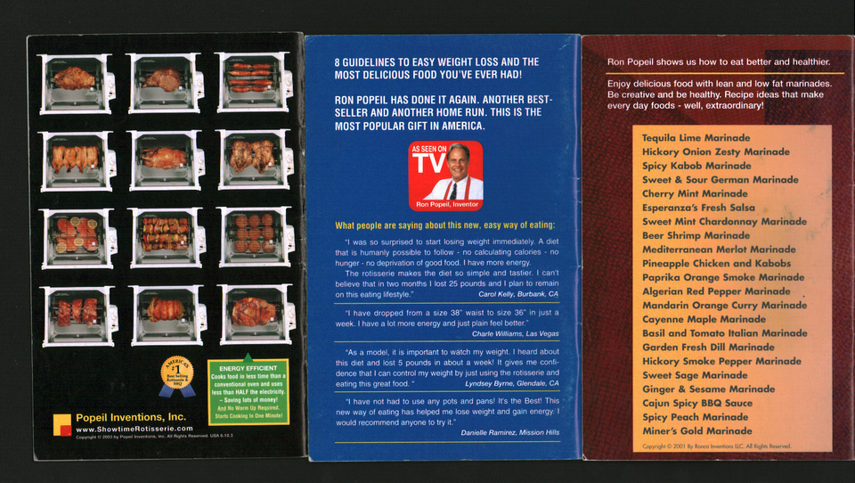 REPLACEMENT MANUAL Ronco Showtime Rotisserie BBQ 4000 NR + Diet ...