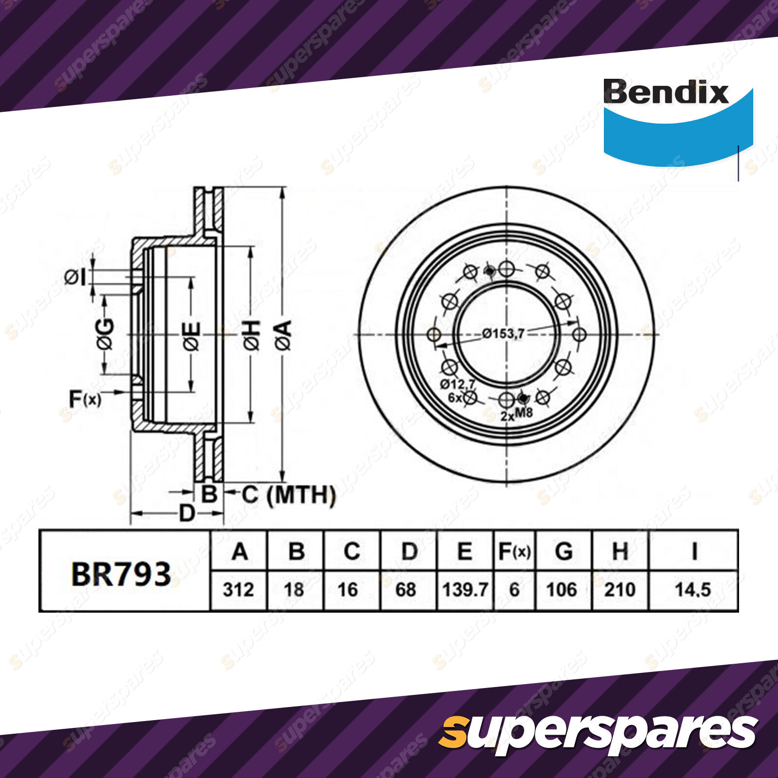 Bendix Rear Disc Brake Rotors for Toyota Land Cruiser Prado VZJ KZJ RZJ ...