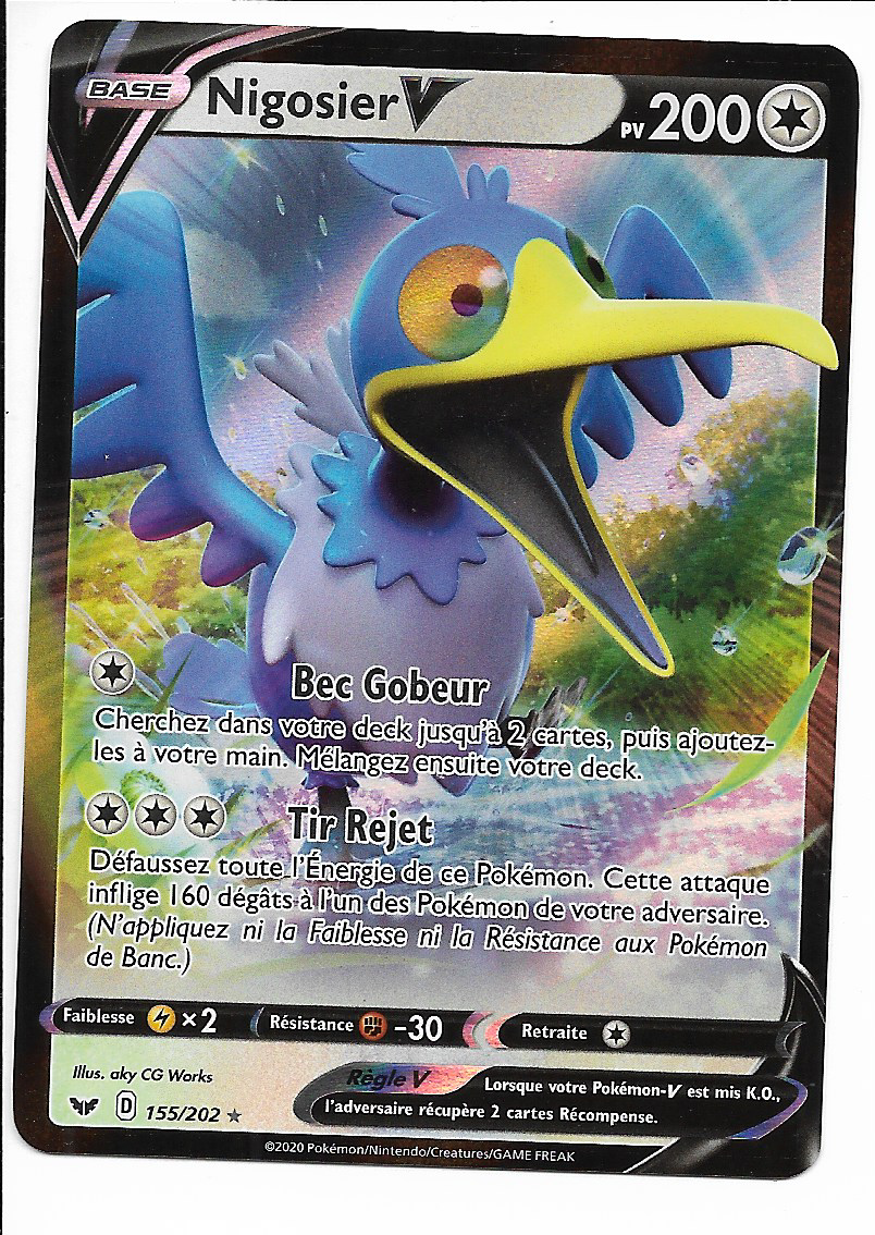 1 Carte Pokemon NIGOSIER V 200 PV (155/202) EB01 (EPEE et BOUCLIER ...