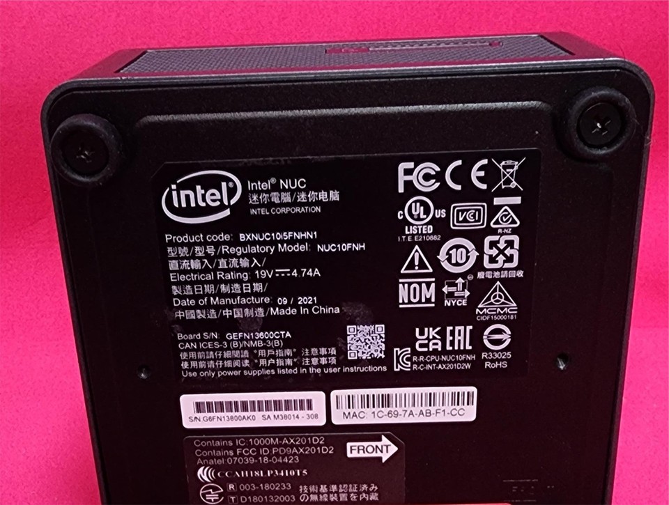 Intel NUC NUC10FNH 10th gen i5-10210U 1.6GHz-4.20 GHz 8GB RAM 120GB SSD ...