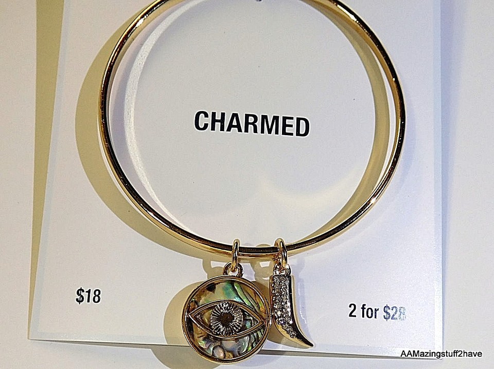 BCBGeneration Charmed Bangle Bracelet Gold Tone w/ 2 charms New ...