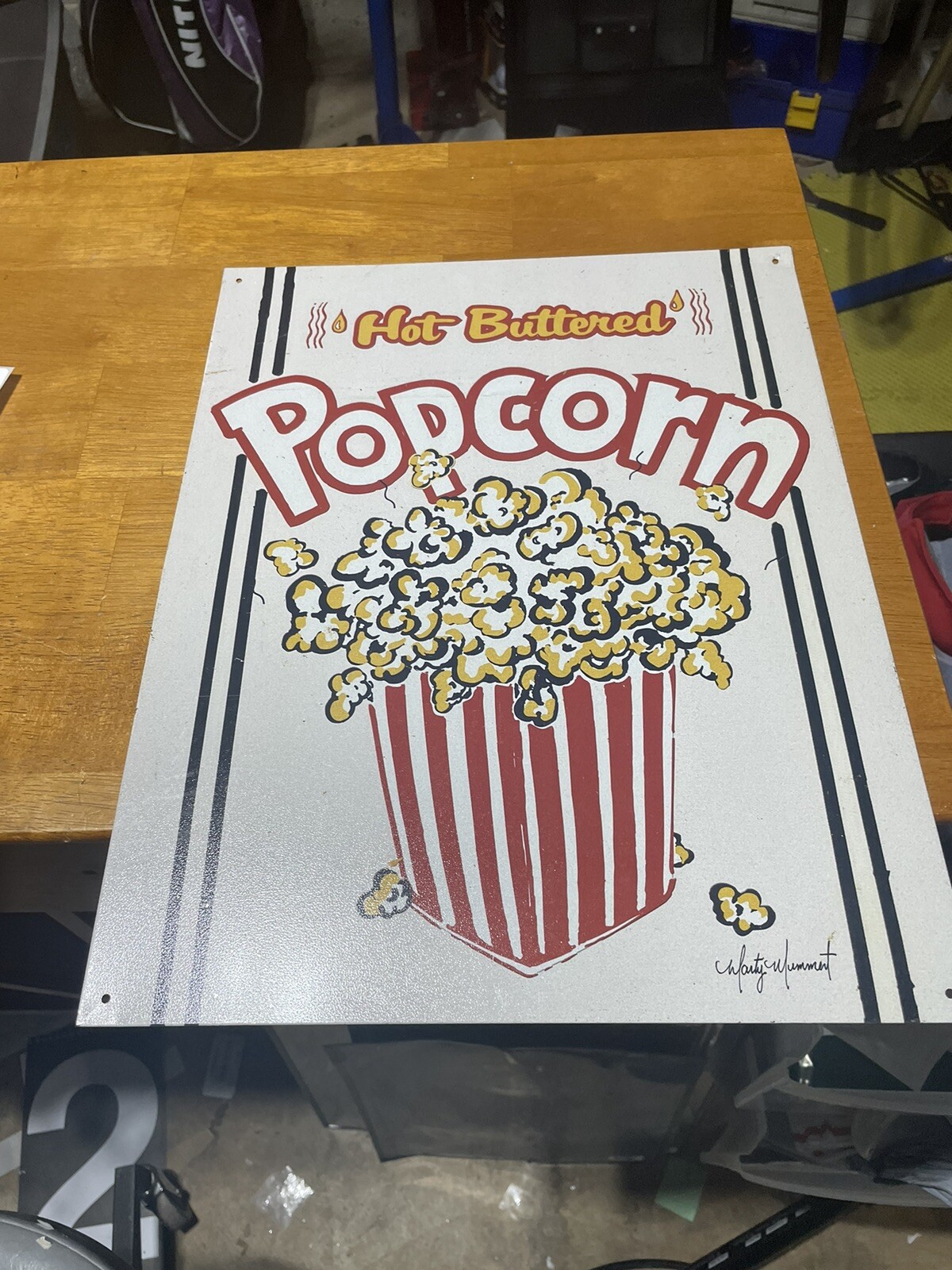 HOT BUTTERED POPCORN Metal Tin Sign 16" x 12.5" Marty Mummert Made in ...