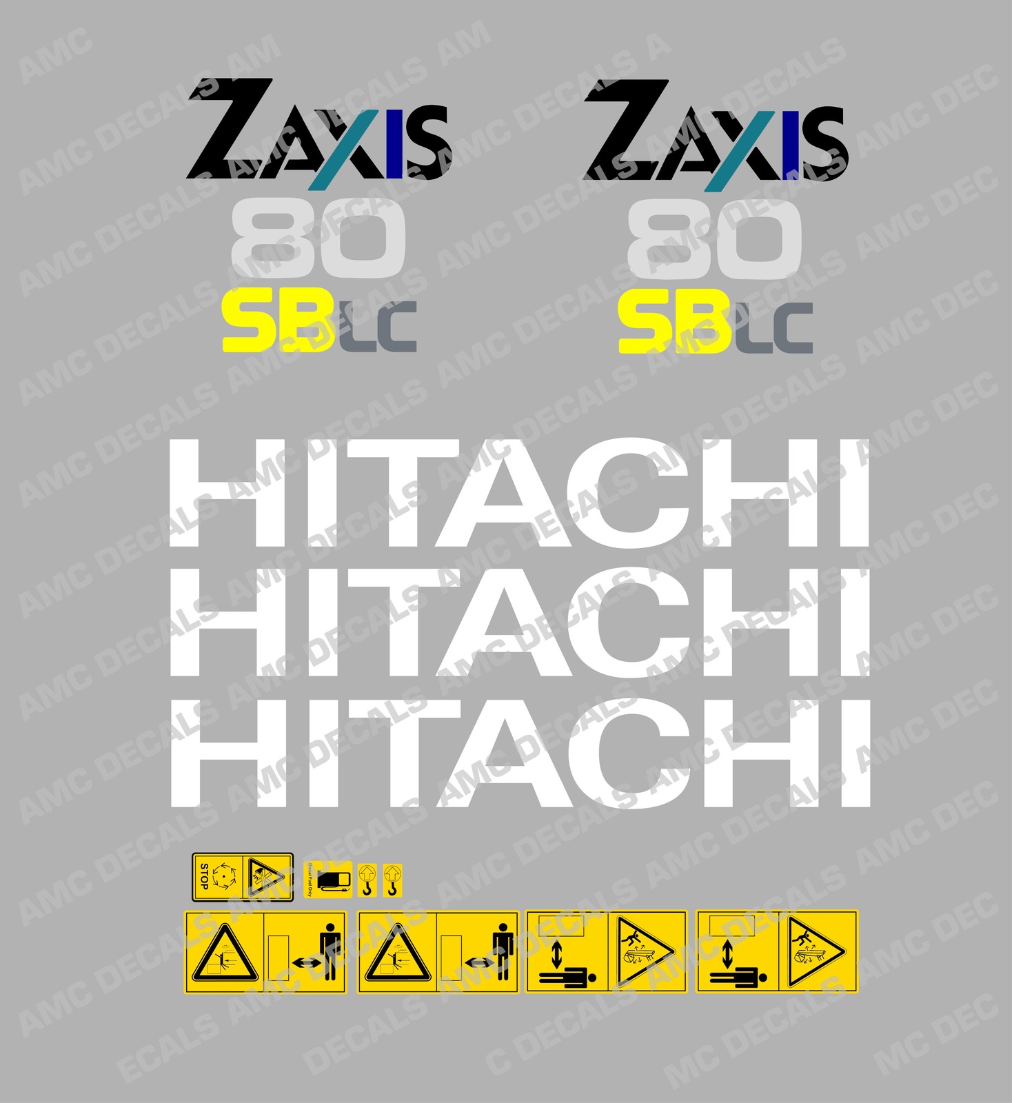 HITACHI ZAXIS 80 SBLC MINI DIGGER DECAL STICKER SET WITH SAFETY WARNING ...