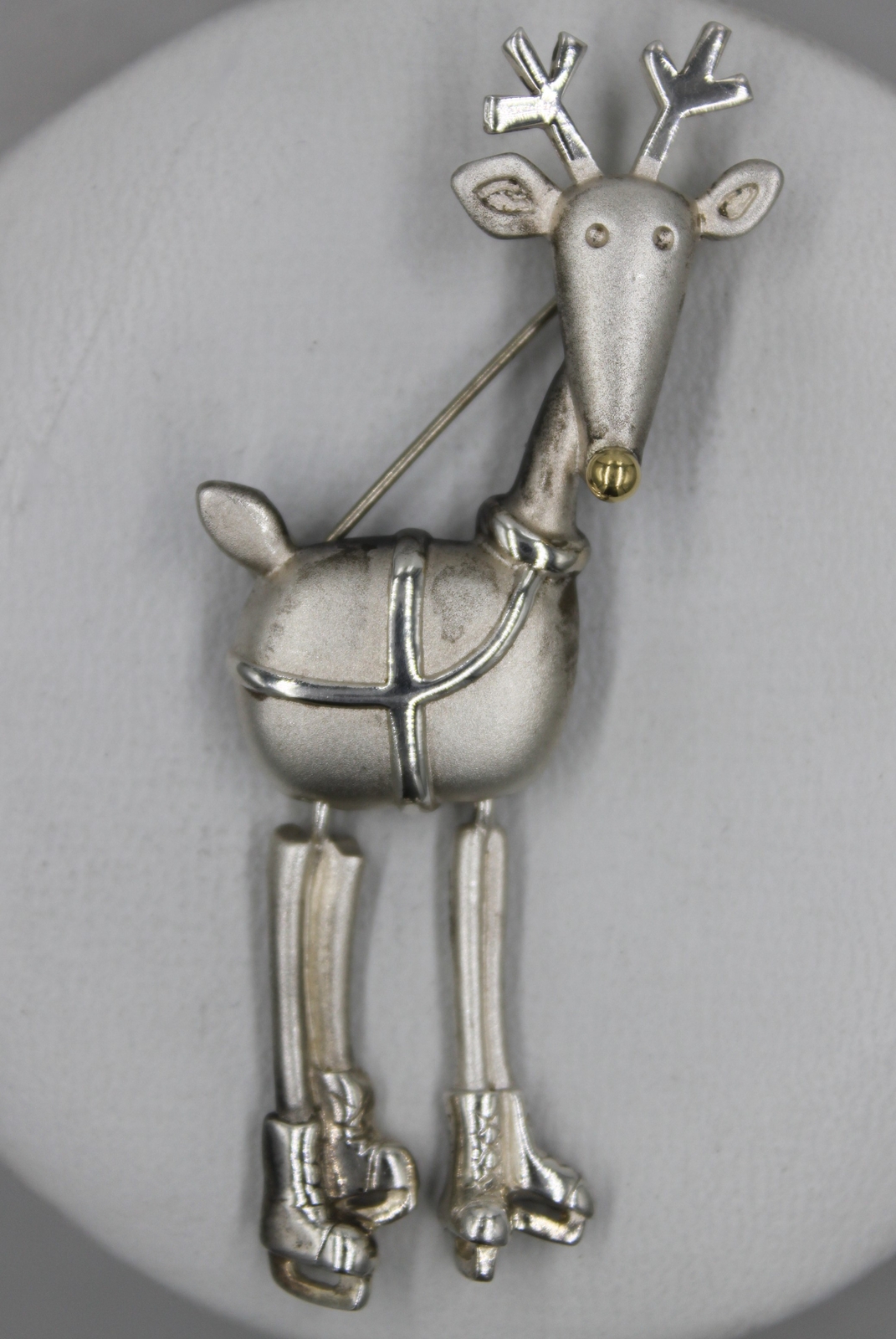 XMAS Skating Reindeer Sterling Silver 18K Yellow Gold Nose Dangle Pin ...