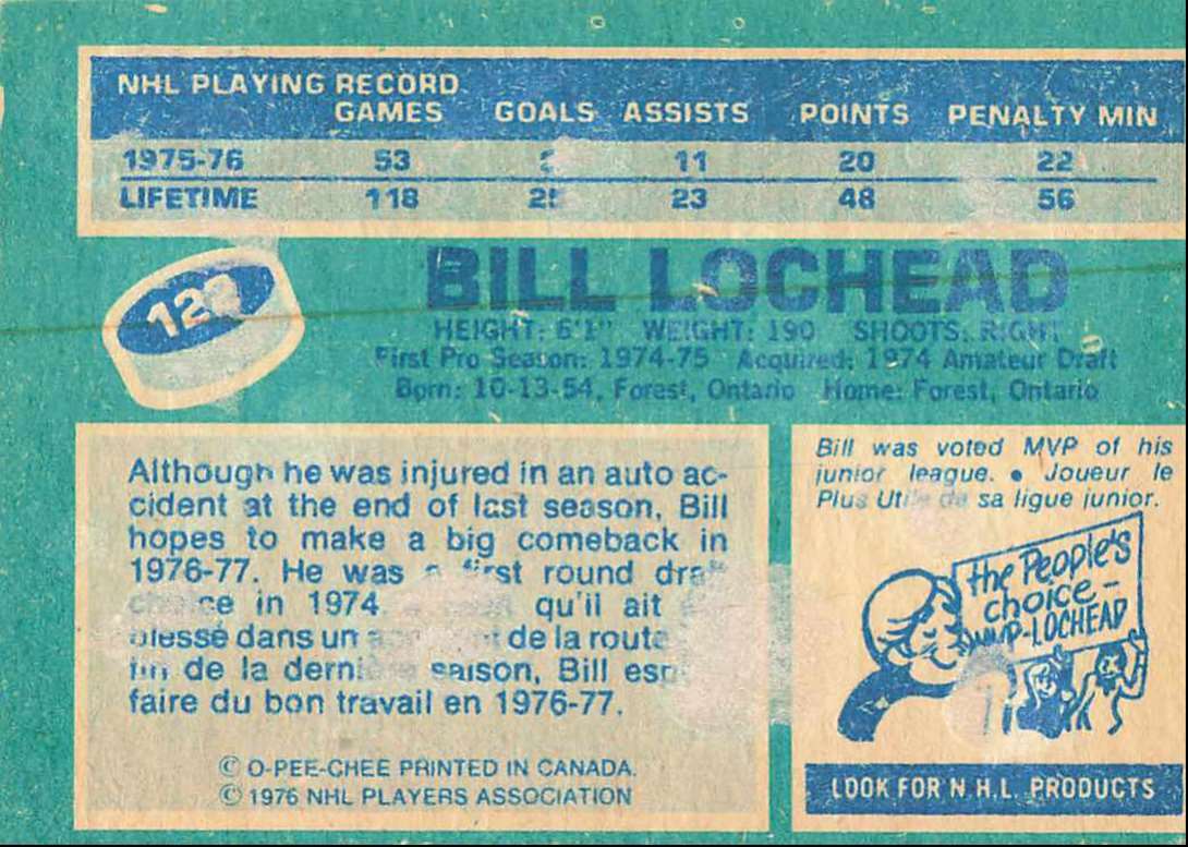 1976-77 O-Pee-Chee Bill Lochead Detroit Red Wings #122 | eBay