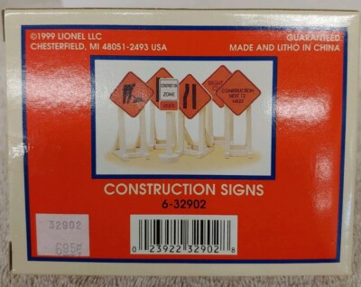 LIONEL, CONSTRUCTION ZONE SIGNS, for train track layouts. #6-32902, NIB ...