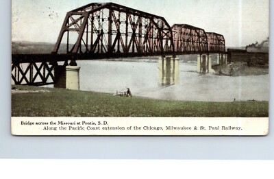 Postcard South Dakota Pontis Bridge Across the Missouri river CM&StP&P ...