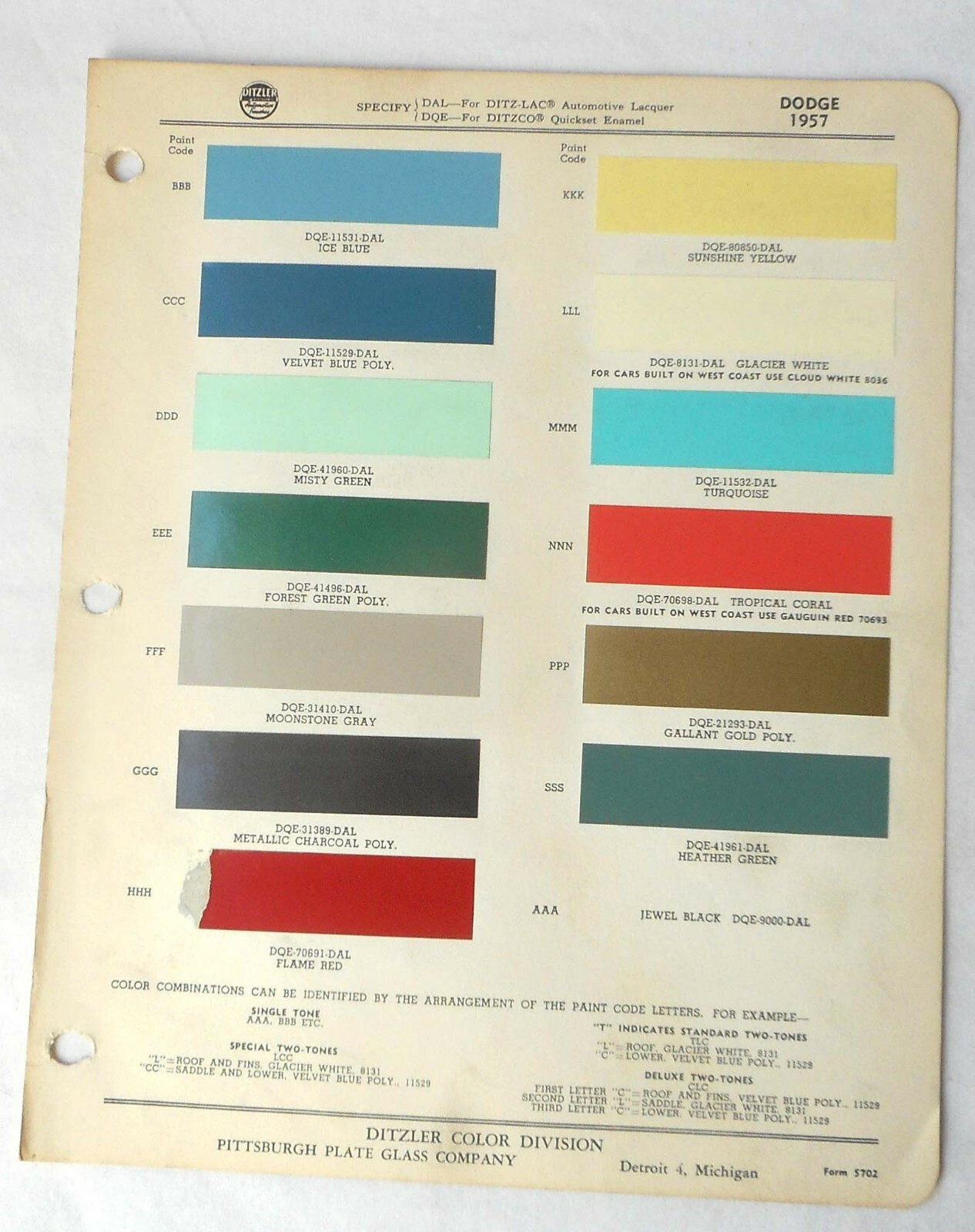 1957 DODGE PPG COLOR PAINT CHIP CHART ALL MODELS ORIGINAL MOPAR | eBay