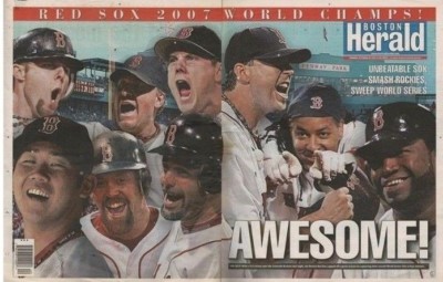 RED SOX 2007 WORLD SERIES CHAMPIONS BOSTON HERALD NEWSPAPER 10/29/07 ...