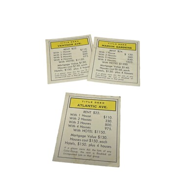 Vintage 1960s Monopoly Title Deed Cards Atlantic Ventnor Ave Baltic ...