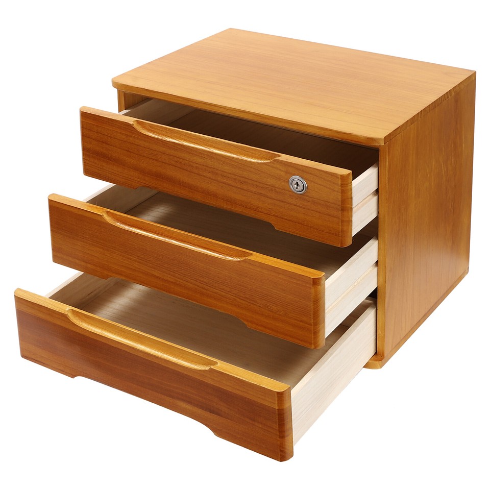 Wooden Desktop Storage Box 3-Tier Desk Organizer w/ Lockable Drawers ...