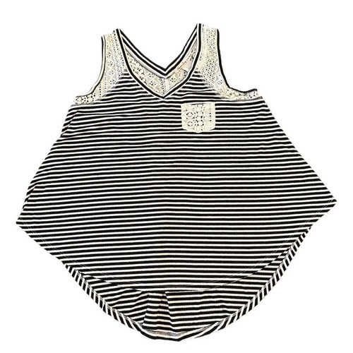 American Rag Top Striped White Black Lace Shoulder Medium Flowy Tank | eBay